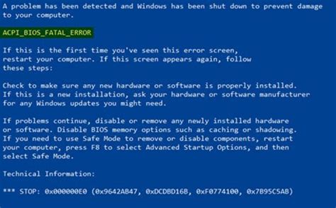 i want to know about the situations that cause acpi bios errors in the