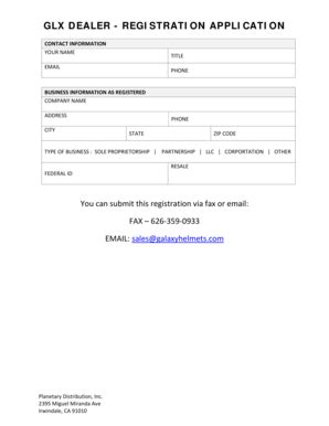 Fillable Online GLX DEALER REGISTRATION APPLICATION GLX Helmets Fax Email Print PdfFiller