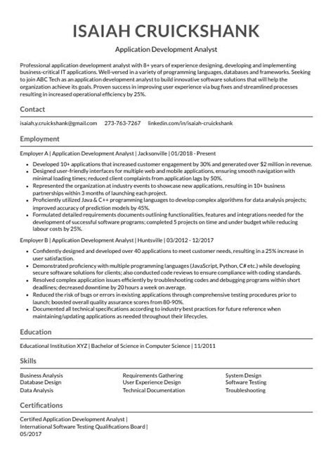Application Development Analyst Resume Cv Example And Writing Guide