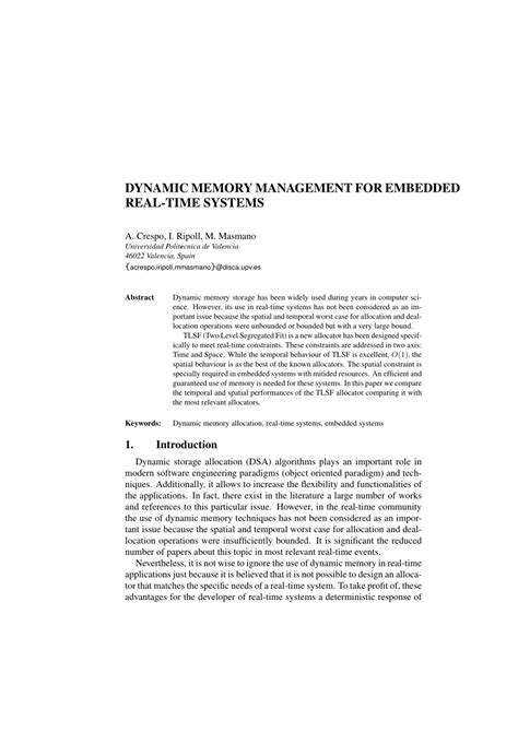 pdf dynamic memory management for embedded real time systems