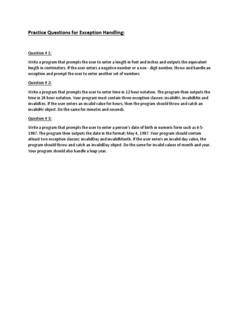 Exception Handling Questions Pdf