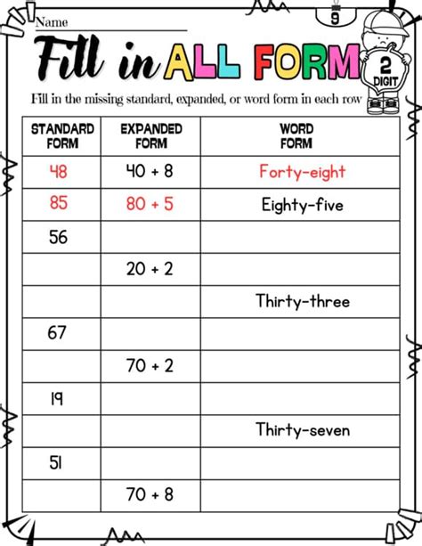 Autumn 2 Digit Standard Form Expanded Form Word Form Place Value Activity