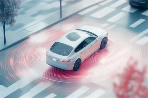 Futuristic Autonomous Car Navigating Urban Streets With Advanced Sensor Stock Illustration