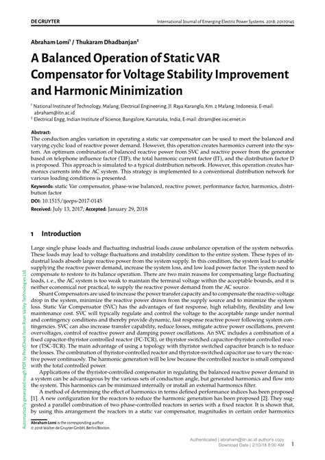 Pdf A Balanced Operation Of Static Var Compensator For Voltage
