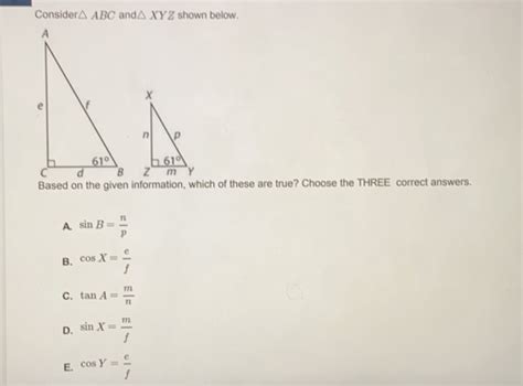 Solved Consider Abc And Xyz Shown Below Based On The Given