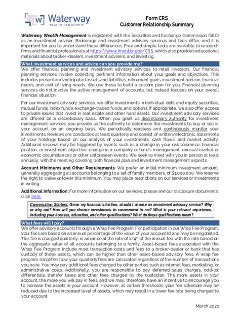 Fillable Online Form Crs Customer Relationship Summary Waterfront Fax Email Print Pdffiller