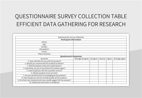 Questionnaire Survey Collection Table Efficient Data Gathering For