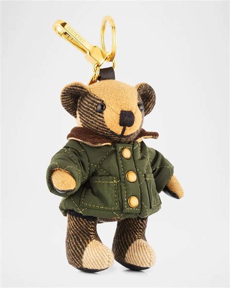 Burberry Thomas Check Cashmere Teddy Bear In Quilted Jacket Bag Charm