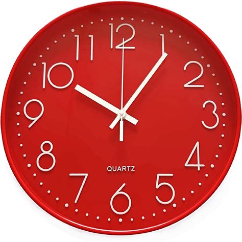 Jzk 12 Inch 30cm Modern Large Number Round Silent Wall Clock Red Non