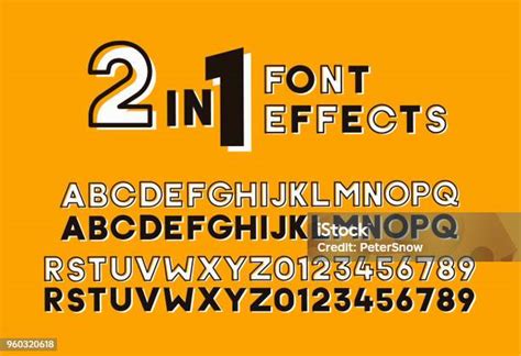 2 1 글꼴 효과입니다 두 개의 산세리프 알파벳 그래픽 스타일의 집합입니다 개요 고 대담한 그림자입니다 벡터 디자인 스크린 인쇄 포스터 빈티지 레트로 스타일입니다 헤드라인