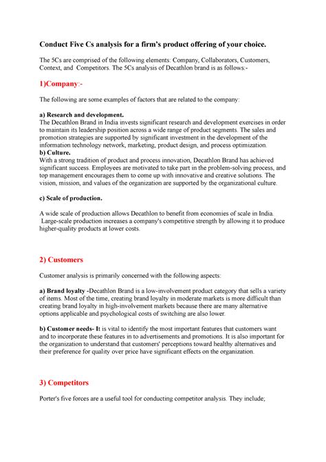 Conduct Five Cs Analysis For A Firm In Industry Conduct Five Cs