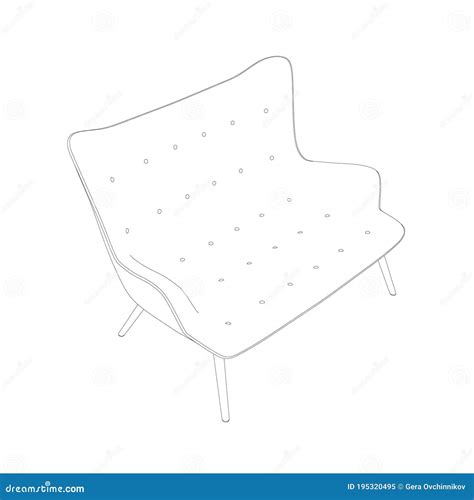 Contour Of A Sofa From Black Lines Isolated On A White Background Isometric View Stock Vector