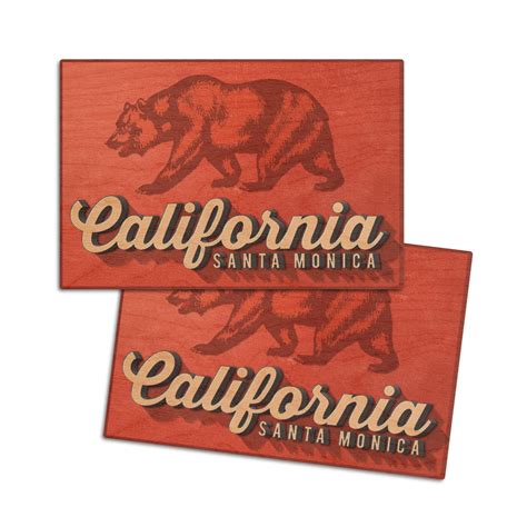 Santa Monica California Bear Design 4x6 Birch Wood Postcards 2 Pack