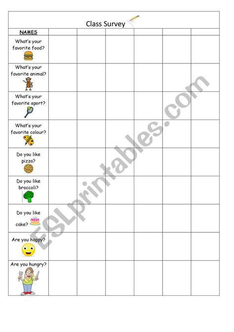 Class Survey Esl Worksheet By Otropezenelmar