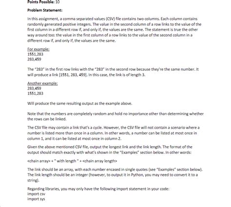 Solved Points Possible 10 Problem Statement In This