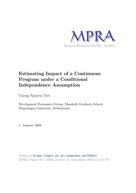 Pdf Estimating Impact Of A Continuous Program Under A Conditional
