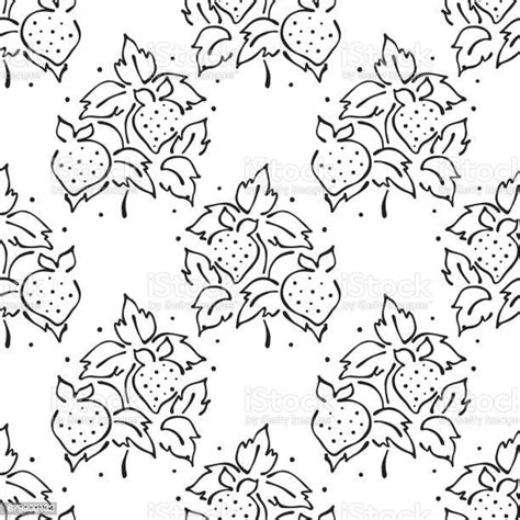 벡터 과일 그림입니다 완벽 한 패턴 딸기 잎 흰색 바탕에 장식 요소입니다 손으로 그린된 등고선과 선 낙서 스타일 그래픽 벡터 일러스트 레이 션 검은색에 대한 스톡 벡터 아트