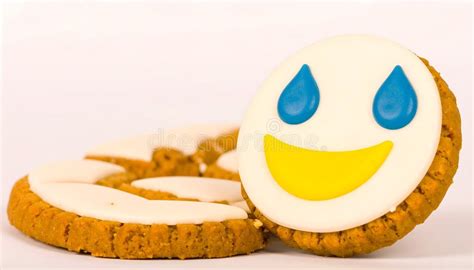 Sad Cookie Face Treat Smiling Tearful Cookie Concept Stock Illustration