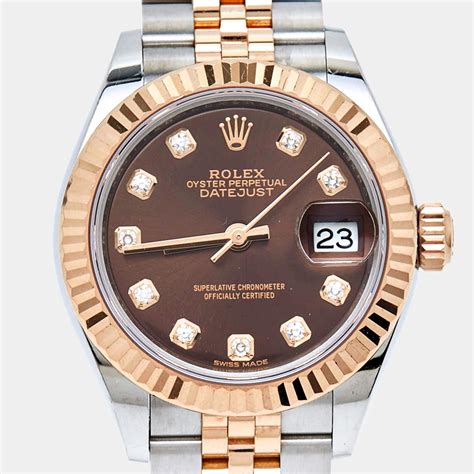 Rolex Chocolate 18k Everose Gold Oystersteel Diamond Lady Datejust