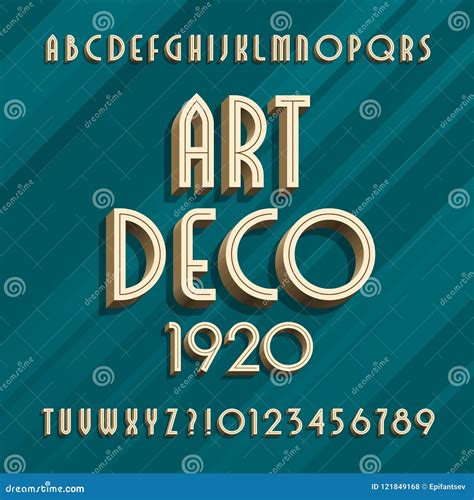 Art Deco Alphabet Typeface 3d Effect Type Letters And Numbers Vector Illustration