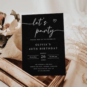 Editable Adult Birthday Party Invitation Adult Birthday Black Invite
