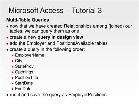 PPT Microsoft Access Tutorial 3 PowerPoint Presentation Free Download ID 5552806