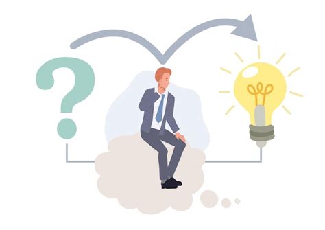 Premium Vector Businessman Is Thinking On Bubble Connect Question Mark To Lightbulb Solution