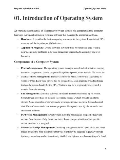 Introduction Of Operating System Pdf Operating System Computer