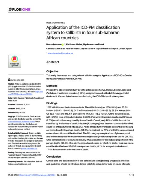 Pdf Application Of The Icd Pm Classification System To Stillbirth In Four Sub Saharan African