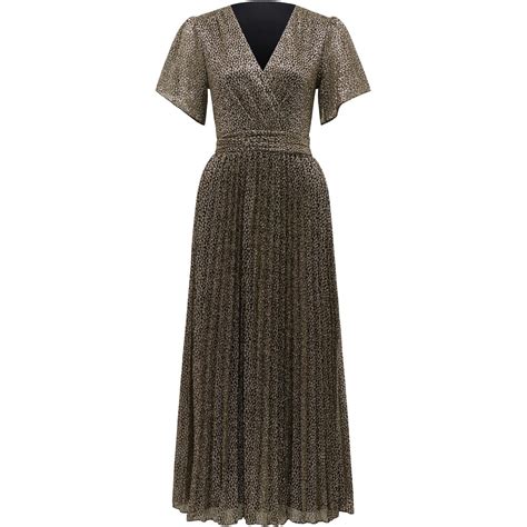 Forever New Devyn Flutter Sleeve Plisse Midi Dress Black Gold Frasers