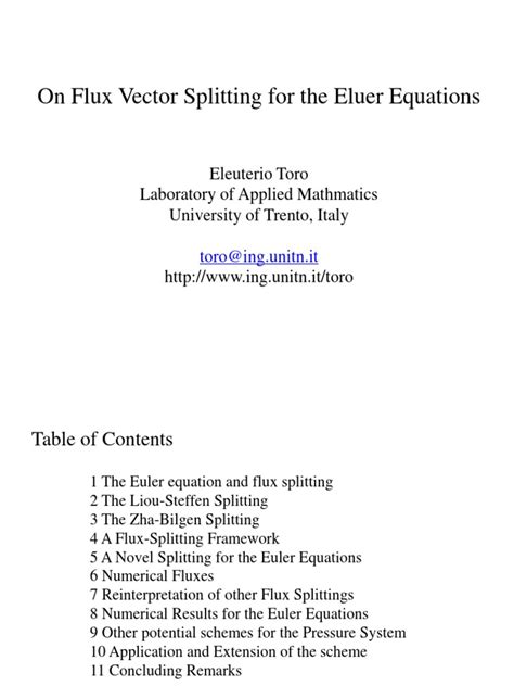 on flux vector splitting for the euler equation pdf eigenvalues and