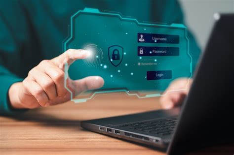 Premium Photo Man Login With Fingerprint Scanning Technology In The Computer