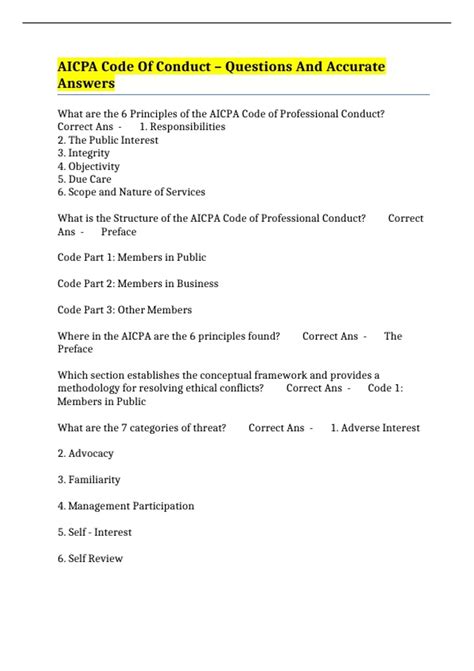 Aicpa Code Of Conduct Questions And Accurate Answers Aicpa Code Of Conduct Stuvia Us