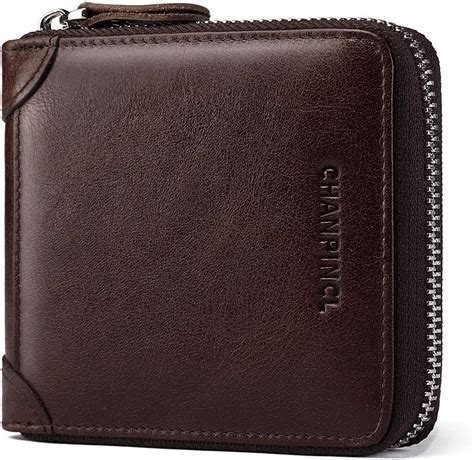 Manbang Mens Genuine Leather Zipper Wallet Rfid Secure Large Capacity