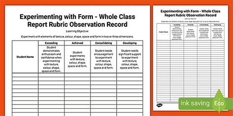 Editable Experimenting With Form Eylf Assessment Rubric Guide To Making