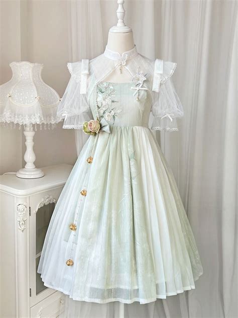 Womens Lilies Princess Dress And Mesh Blouse Embroidery Dress White