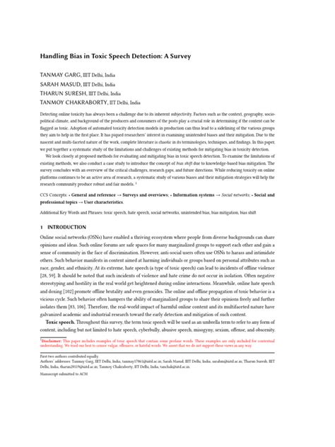 Handling Bias In Toxic Speech Detection A Survey Pdf Sampling Statistics Bias