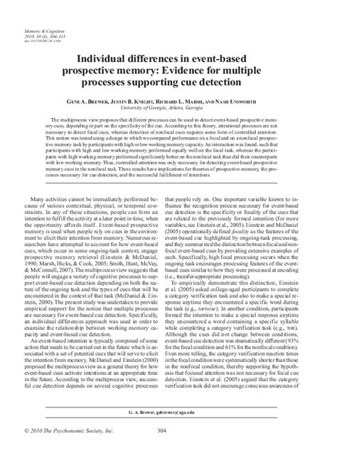 Pdf Individual Differences In Event Based Prospective Memory Evidence For Multiple Processes