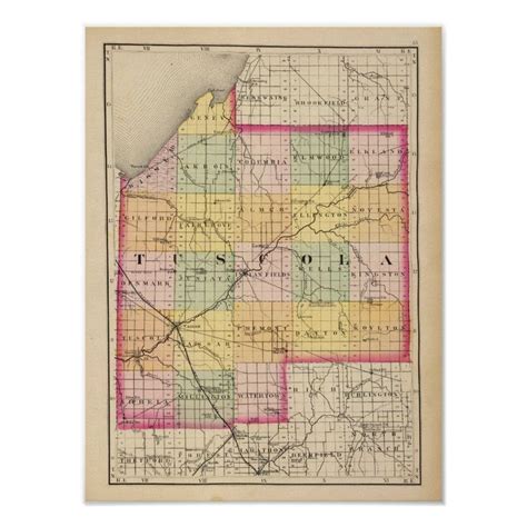 Map Of Tuscola County Michigan Poster Zazzle