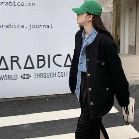 알리익스프레스 빈티지 블랙 트위드 블레이저 재킷 디자이너 여성 의류 가을 코트 오피스 레이디 한국 시크 스트리트웨어 버튼 럭셔리 재킷 위시버킷