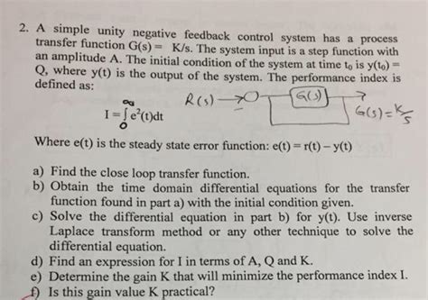 solved 2 a simple unity negative feedback control system