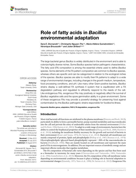Pdf Role Of Fatty Acids In Bacillus Environmental Adaptation