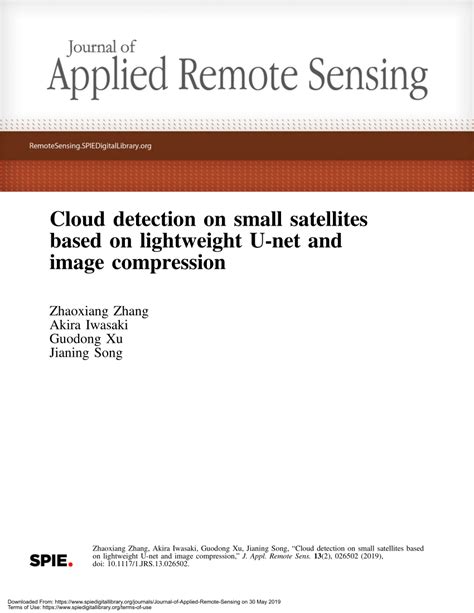 PDF Cloud Detection On Small Satellites Based On Lightweight U Net And Image Compression