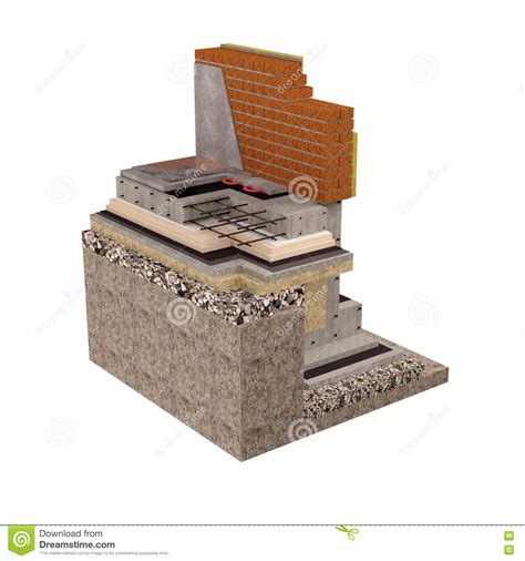 High Quality 3d Render Computer Image Of Foundations And Walls With Insulation Of The House