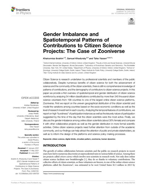 Pdf Gender Imbalance And Spatiotemporal Patterns Of Contributions To Citizen Science Projects