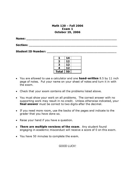 4 Questions Exam 1 Fall 2006 Precalculus Math 120 Exams Pre Calculus Docsity