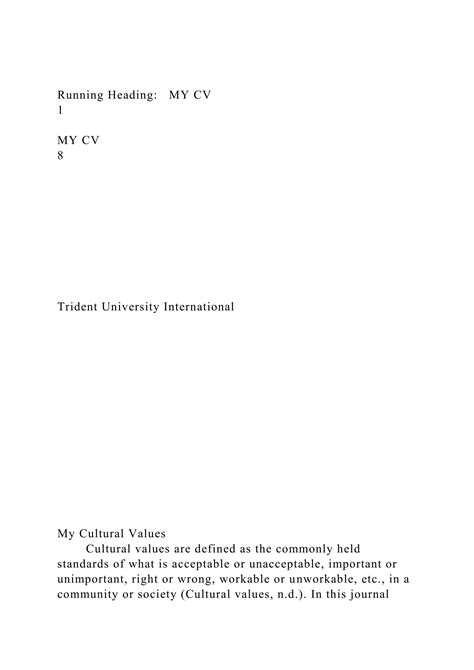 Running Heading My Cv Docx