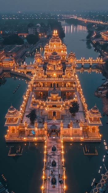 Ram Mandir Ayodhya Aerial Decorative View Premium Ai Generated Image