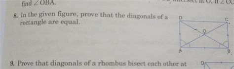 8 in the given figure prove that the diagonals of a rectangle are equal