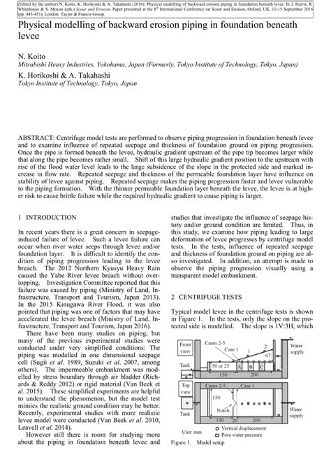 Pdf Physical Modelling Of Backward Erosion Piping In Foundation Beneath Levee